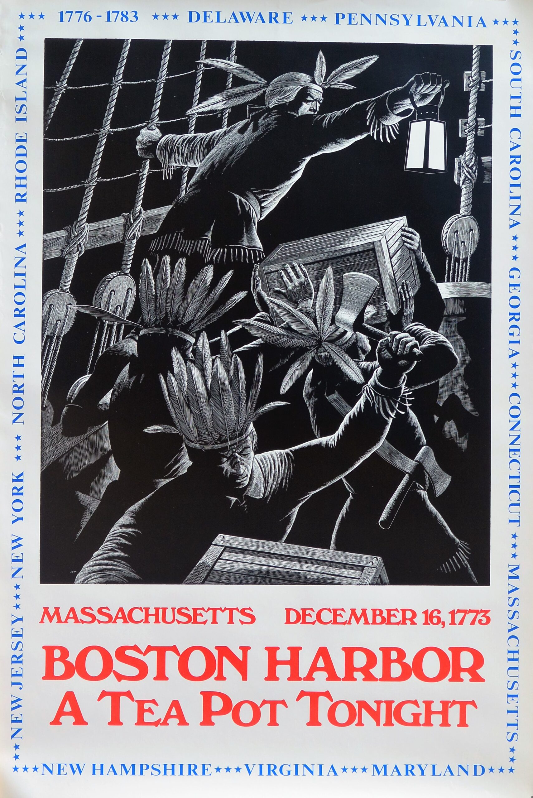 USA, Massachusetts, December 16 1773 - "Boston Harbor, a tea pot ...