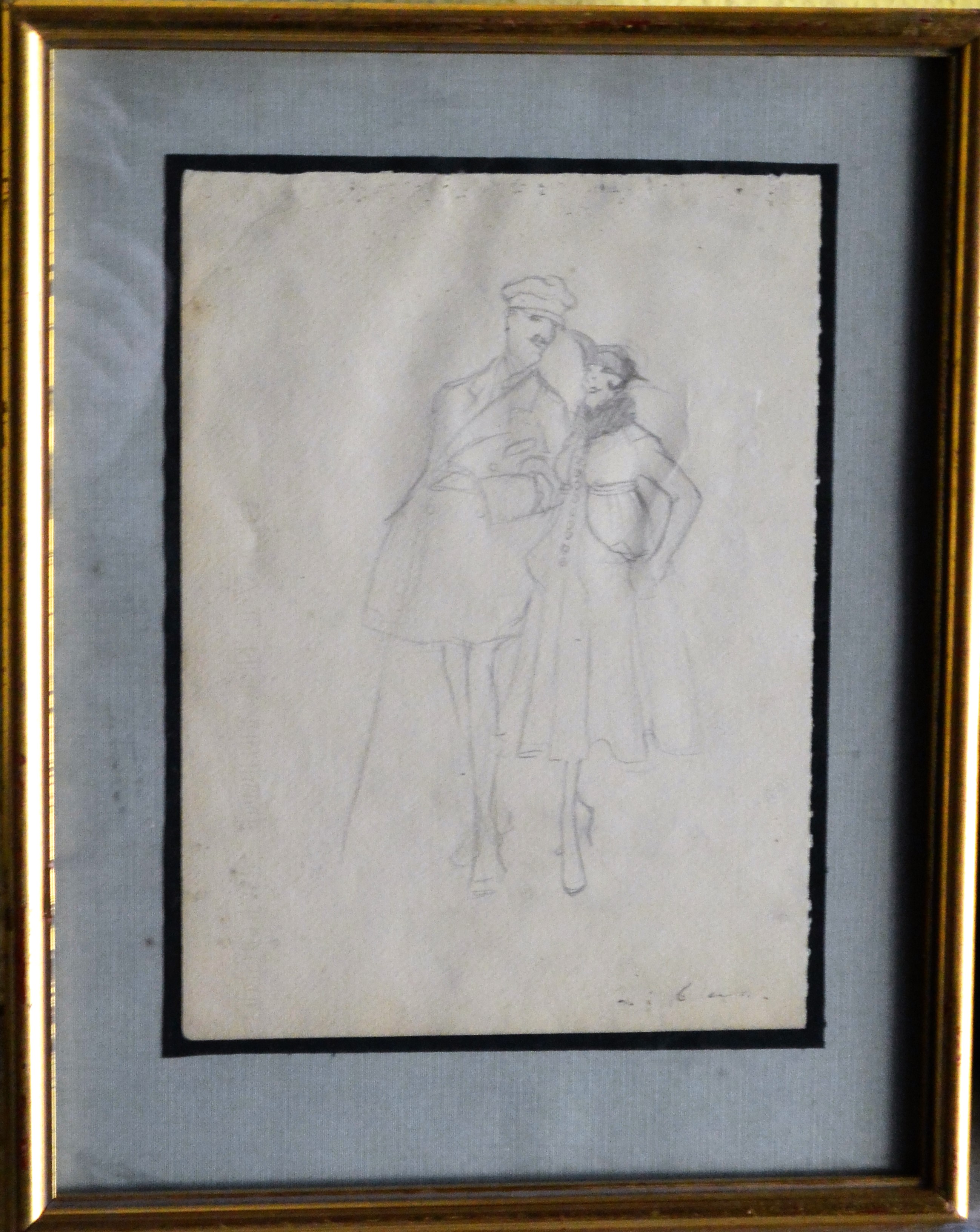 Federico Rivas Montenegro - "En el paseo" dibujo lápiz papel, enmarcado ...