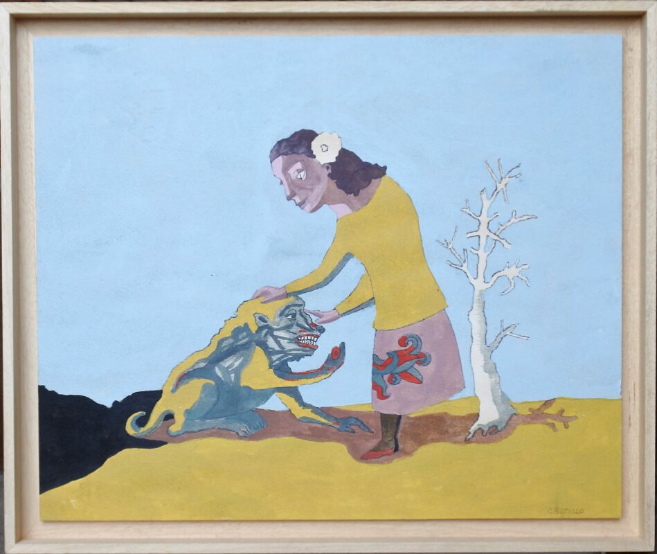 Jorge Castillo - "Joven con su mascota" pintura original acrílico sobre ...