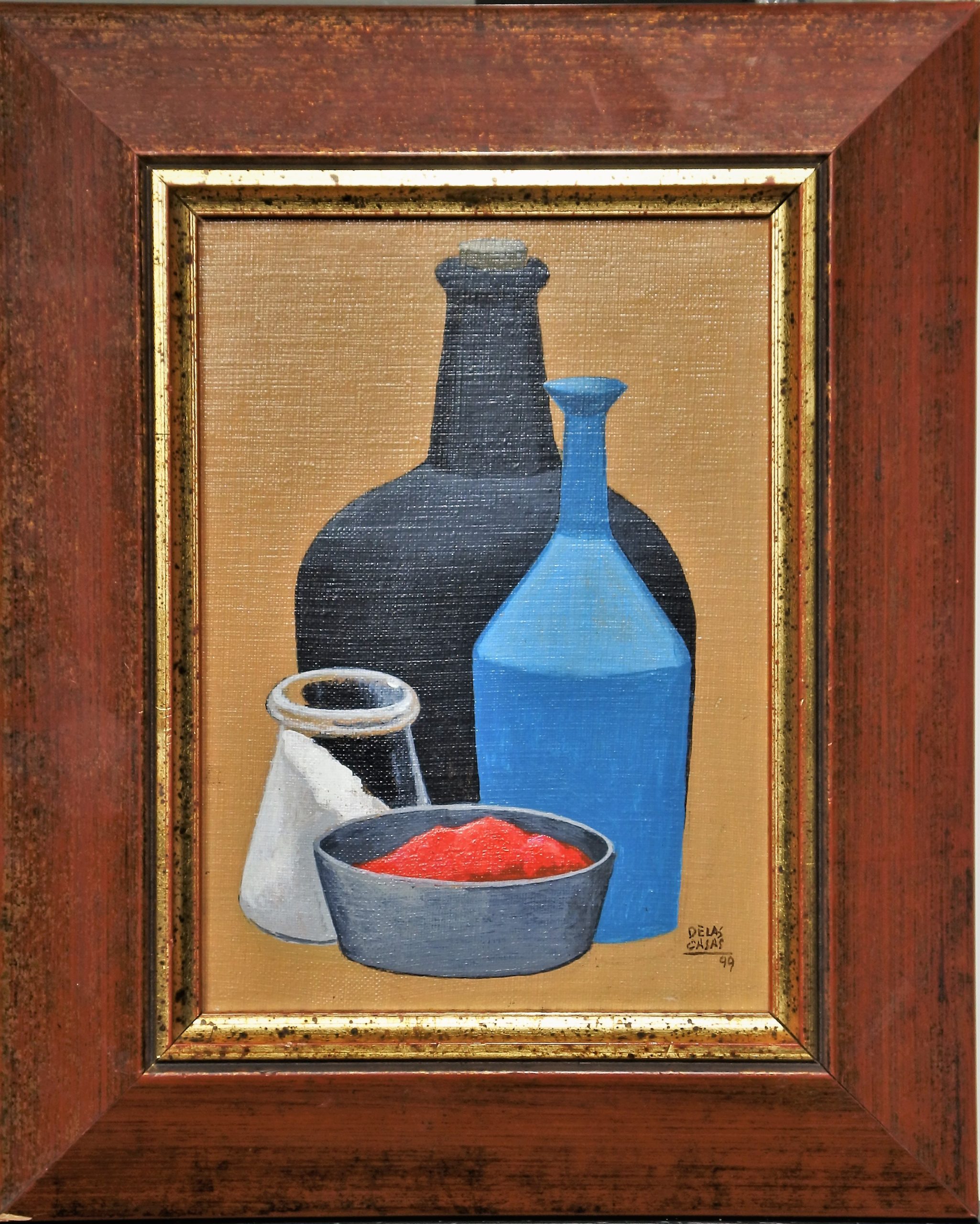 Manuel de las Casas - "Bodegón con botella azul" pintura oleo lienzo ...