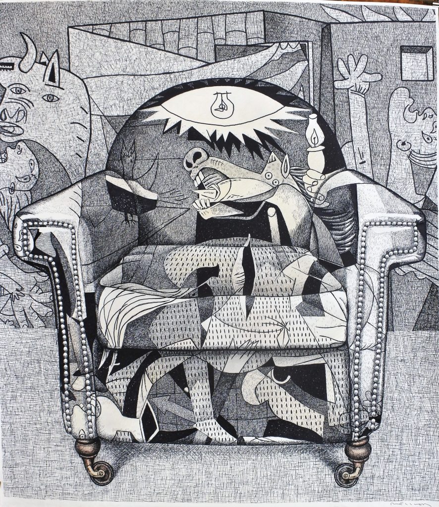 Fernando Bellver - "El sillón de Pablo Picasso" dibujo original tinta y ...